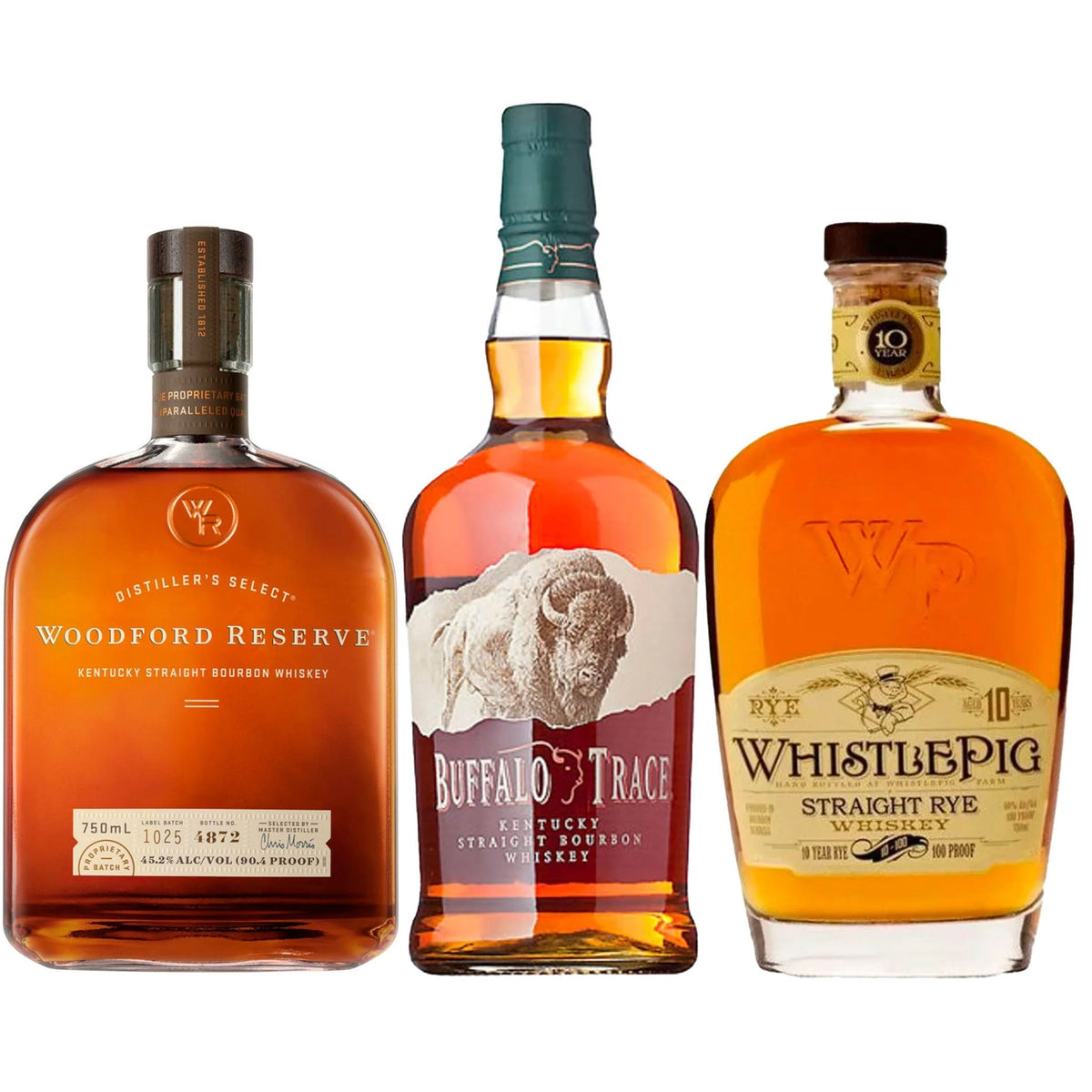 Woodford Reserve Straight, Buffalo Trace, & Whistle Pig 10 Year Whiske ...